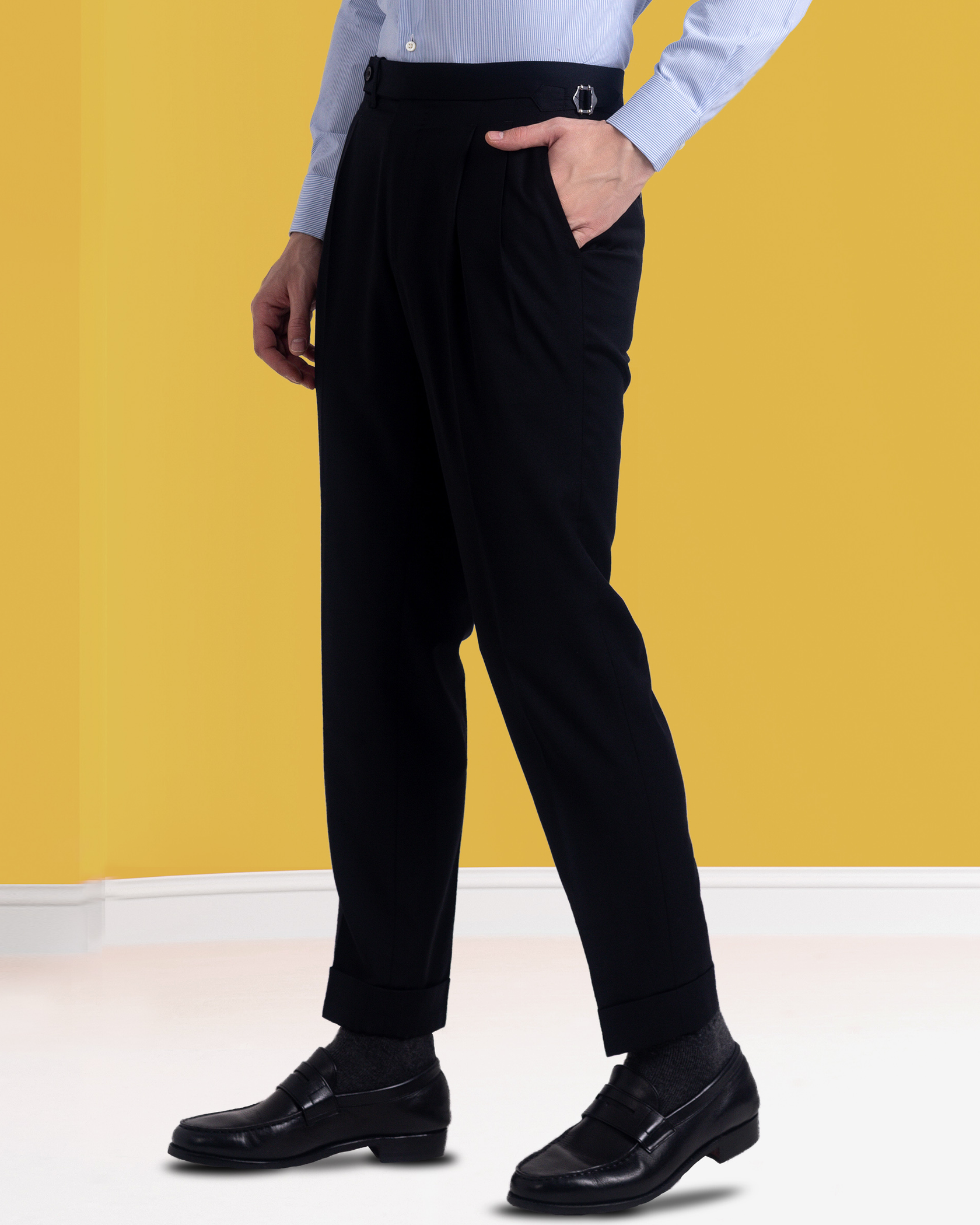 EZS Pleated Black Washable Wool Pant – Luxire Custom Clothing